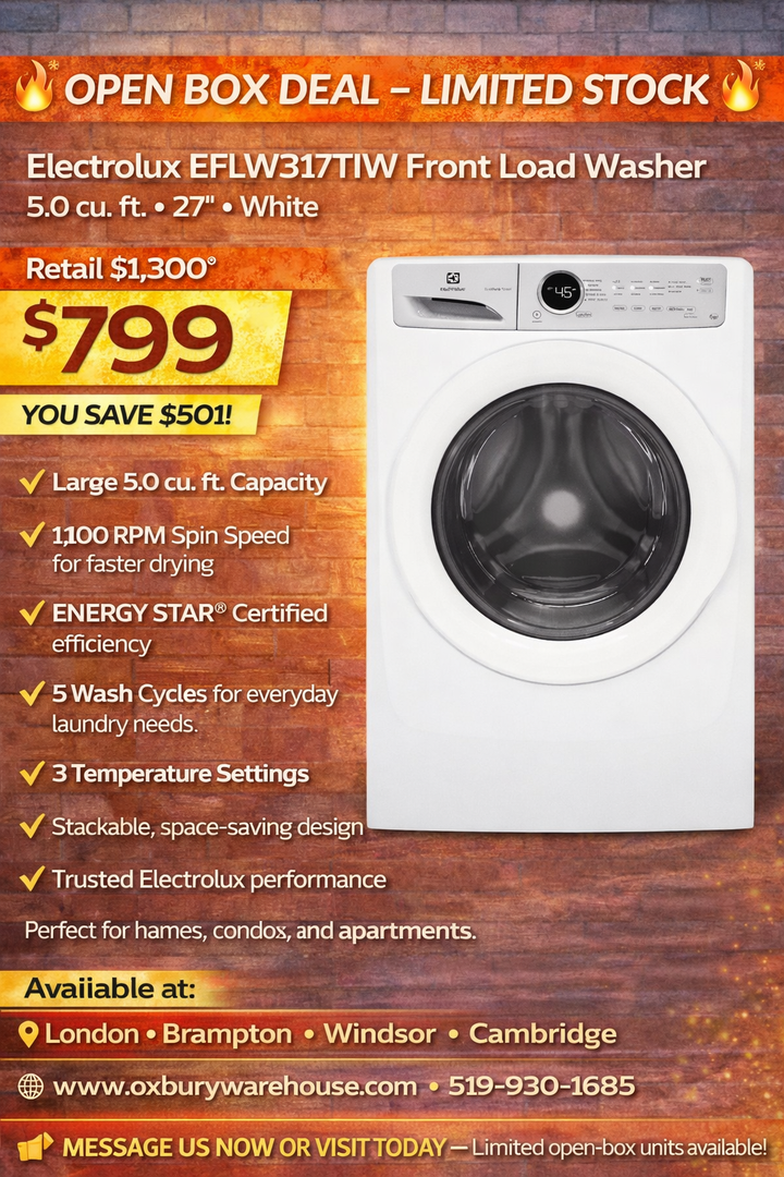 Electrolux EFLW317TIW Front Load Washer – 5.0 cu. ft. (27″, White ...