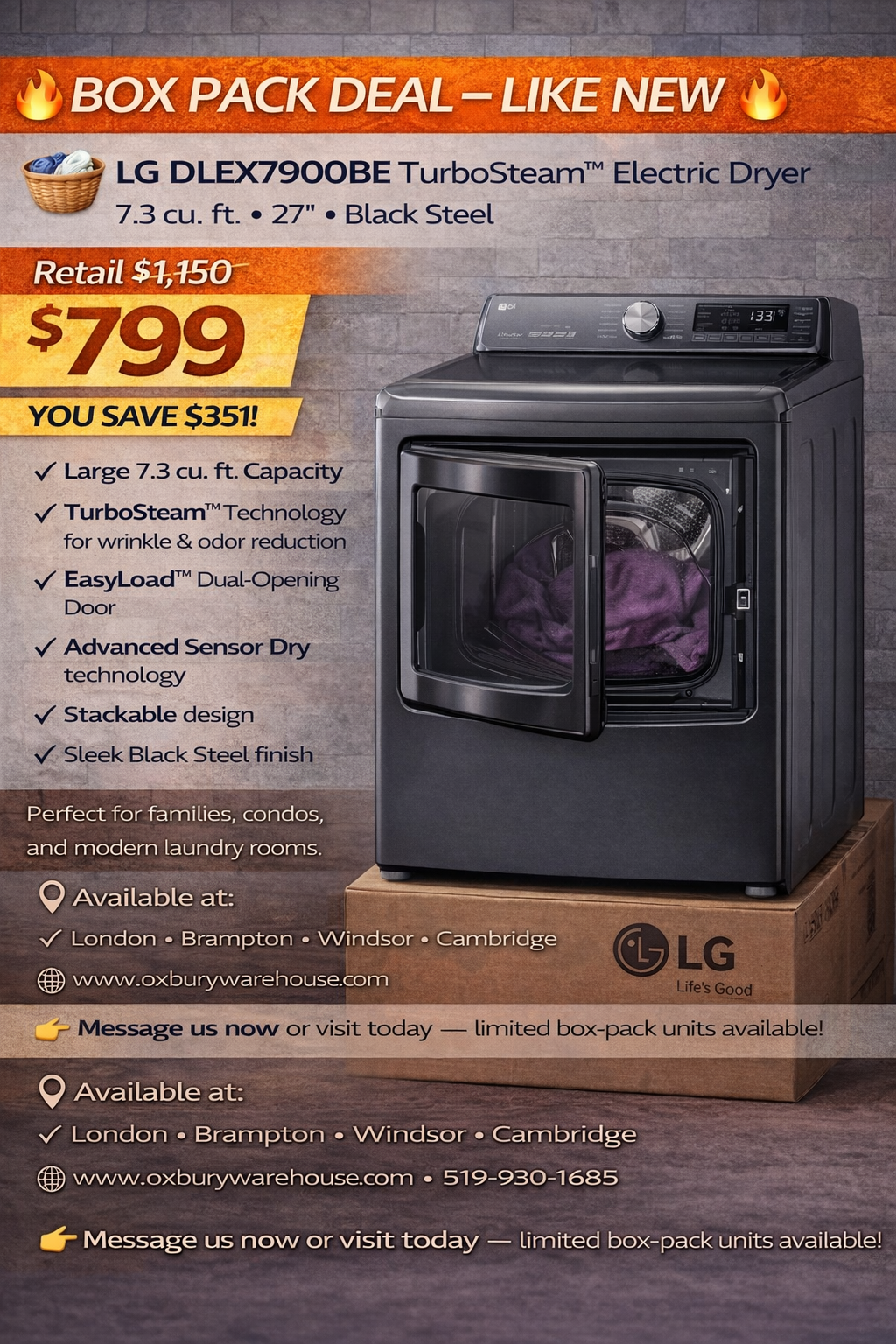 LG DLEX7900BE TurboSteam™ Electric Dryer – 7.3 cu. ft. (27″, Black Ste ...